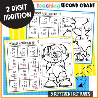 Two Digit Addition with Regrouping Mystery Pictures - Teaching Ideas ...
