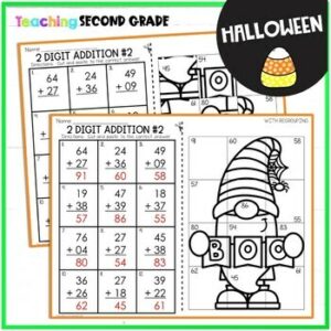 Halloween 2 Digit Addition With Regrouping Mystery Pictures - Teaching ...