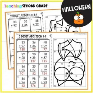 Halloween 2 Digit Addition With Regrouping Mystery Pictures - Teaching ...