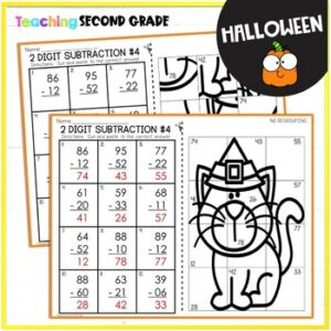 Halloween 2 Digit Subtraction Without Regrouping Mystery Pictures ...