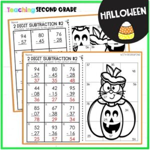 Halloween 2 Digit Subtraction With Regrouping Mystery Pictures ...