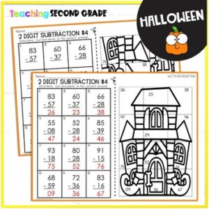 Halloween 2 Digit Subtraction With Regrouping Mystery Pictures ...