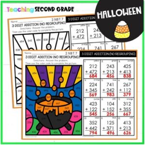 Halloween 3 Digit Addition w/out regrouping Color by Number Worksheets ...
