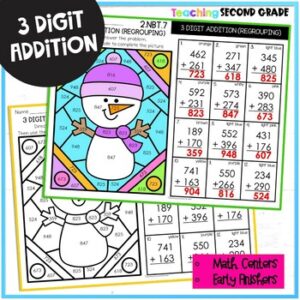 Winter 3 Digit Addition with Regrouping Color by Code - Teaching Ideas ...