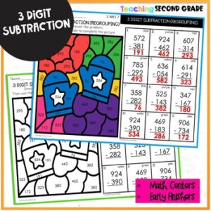Winter 3 Digit Subtraction with Regrouping Color by Number - Teaching ...