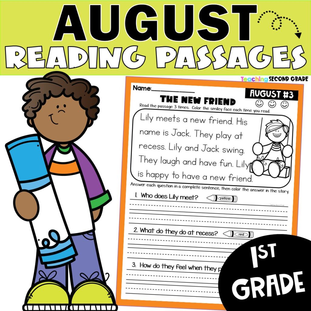 August 1st Grade Reading Passages with Comprehension Questions ...