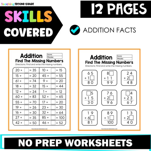 Addition Worksheets (differentiated) Facts, 2 Digit, and 3 Digit ...
