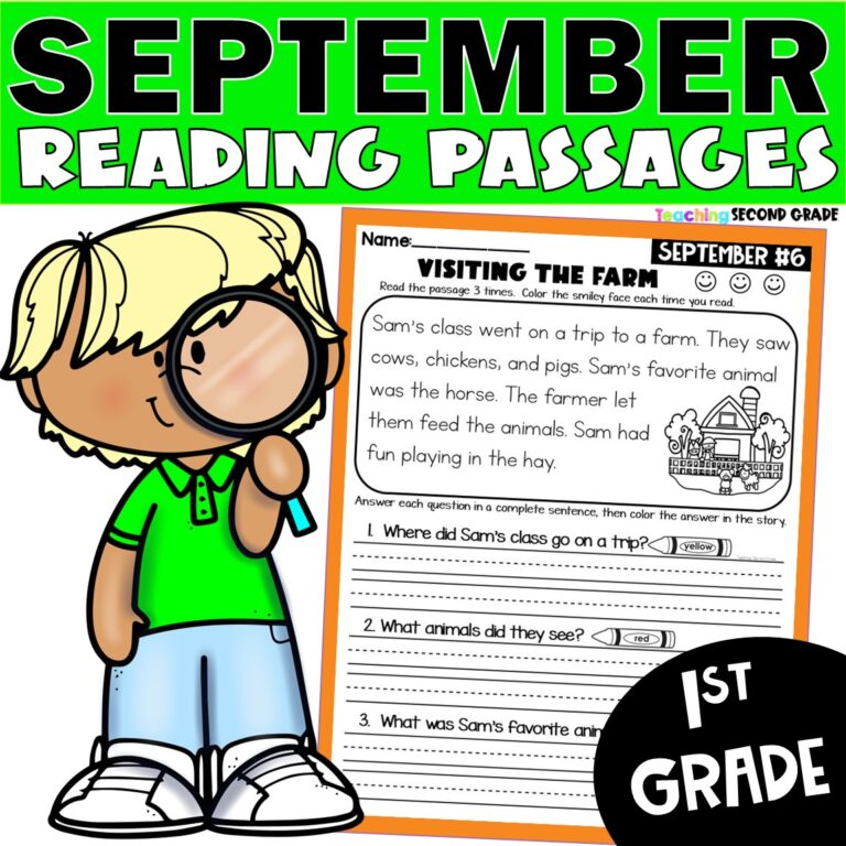 September Reading Passages 1st Grade with Comprehension Questions and ...