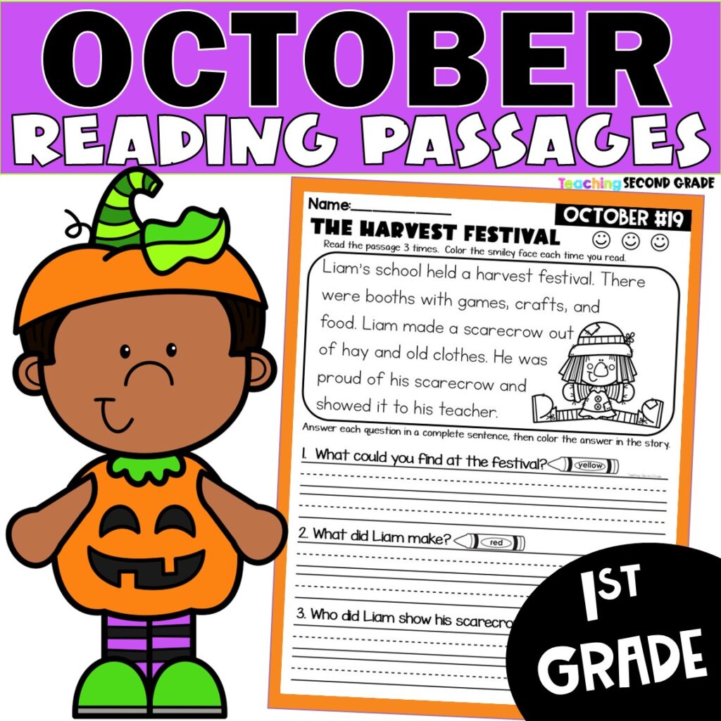 October Reading Passages 1st Grade with Comprehension Questions and ...