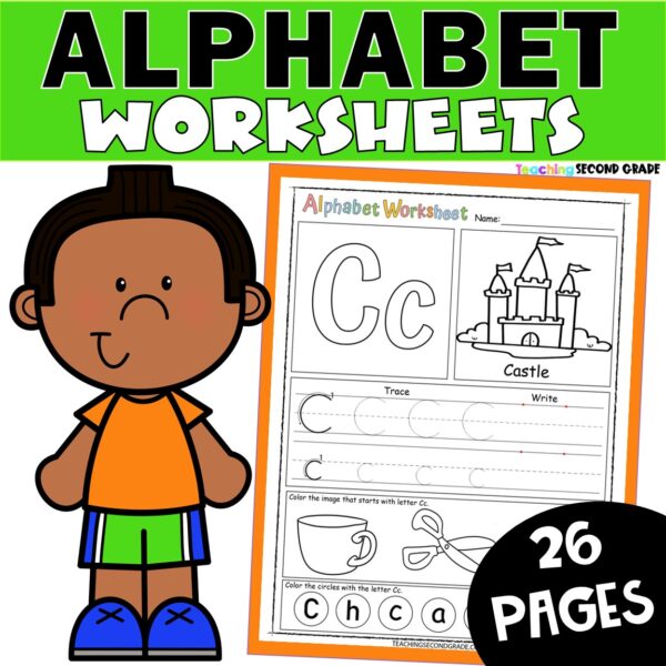 26-Page Alphabet Worksheets : Trace, Write, Letter Sounds & Coloring ...