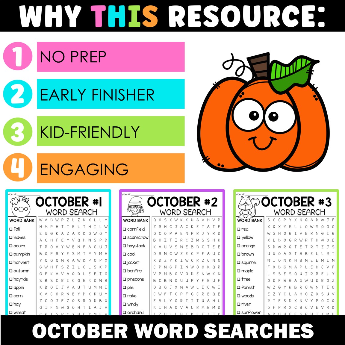 October Word Search Packet with Halloween and Fall Words - Teaching ...