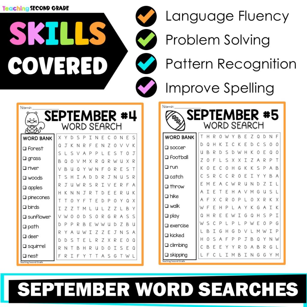 September Word Search Packet - Teaching Ideas Made Easy