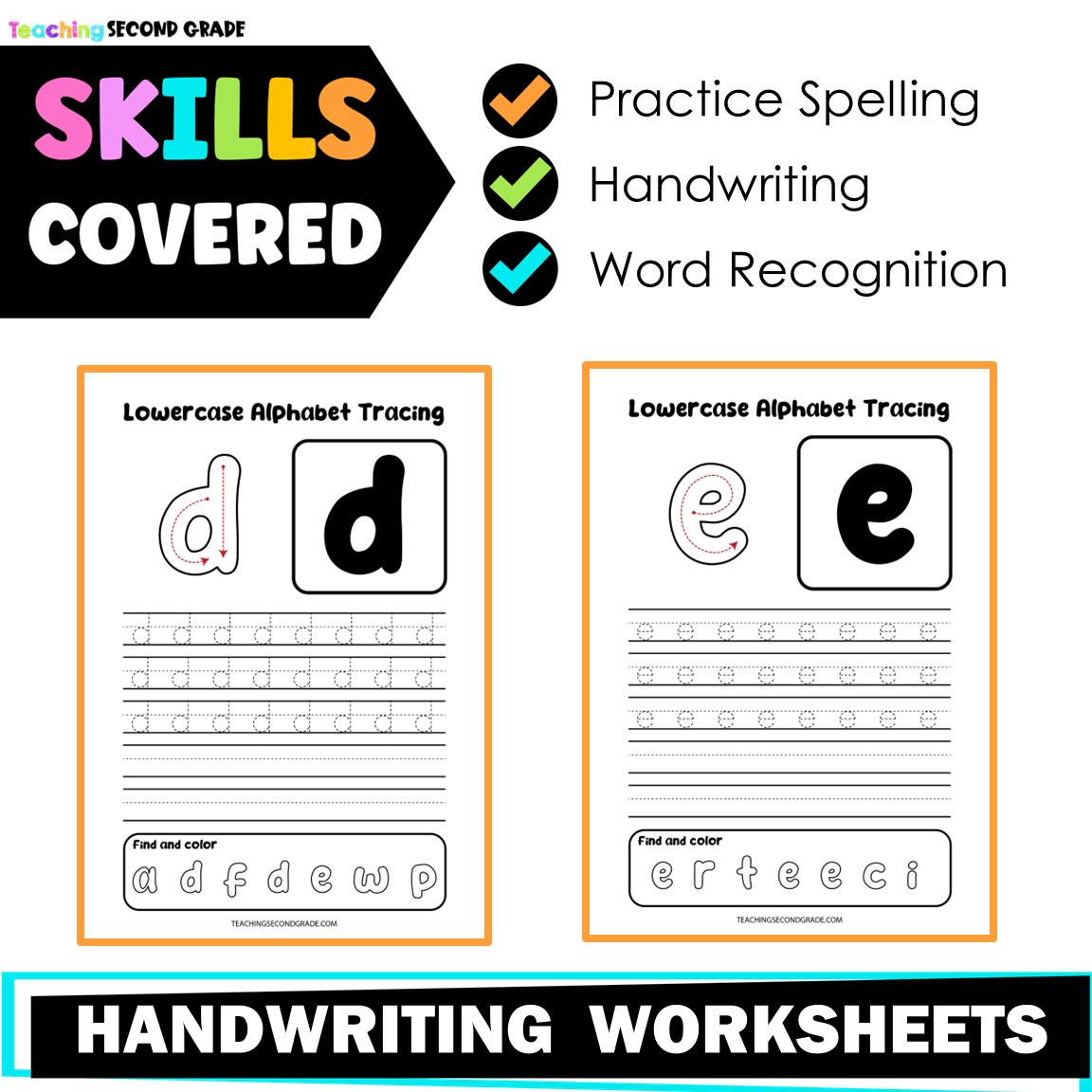 26-Page Alphabet Lowercase Letters Handwriting Worksheets - Teaching ...