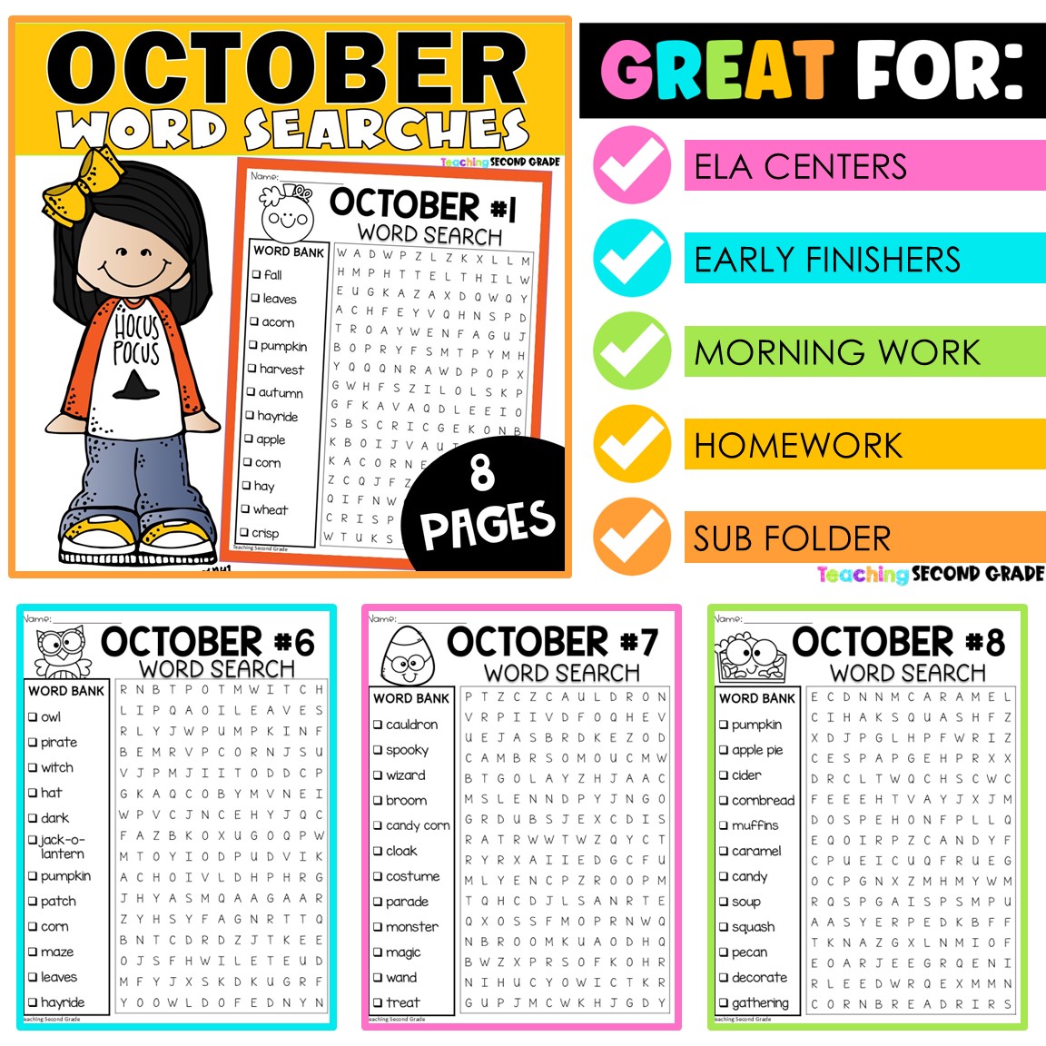 October Word Search Packet with Halloween and Fall Words - Teaching ...