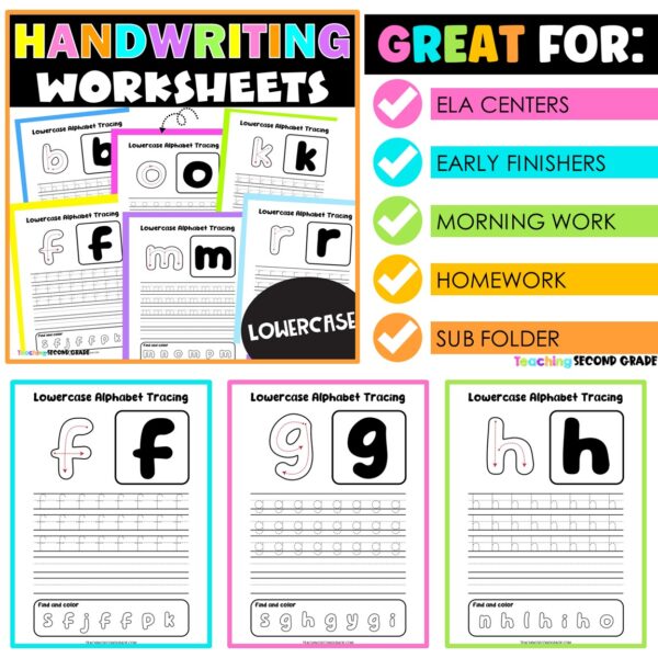 26-Page Alphabet Lowercase Letters Handwriting Worksheets - Teaching ...