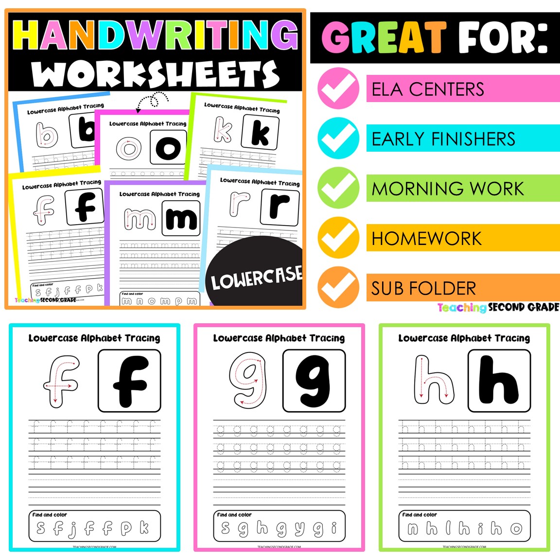 26-Page Alphabet Lowercase Letters Handwriting Worksheets - Teaching ...