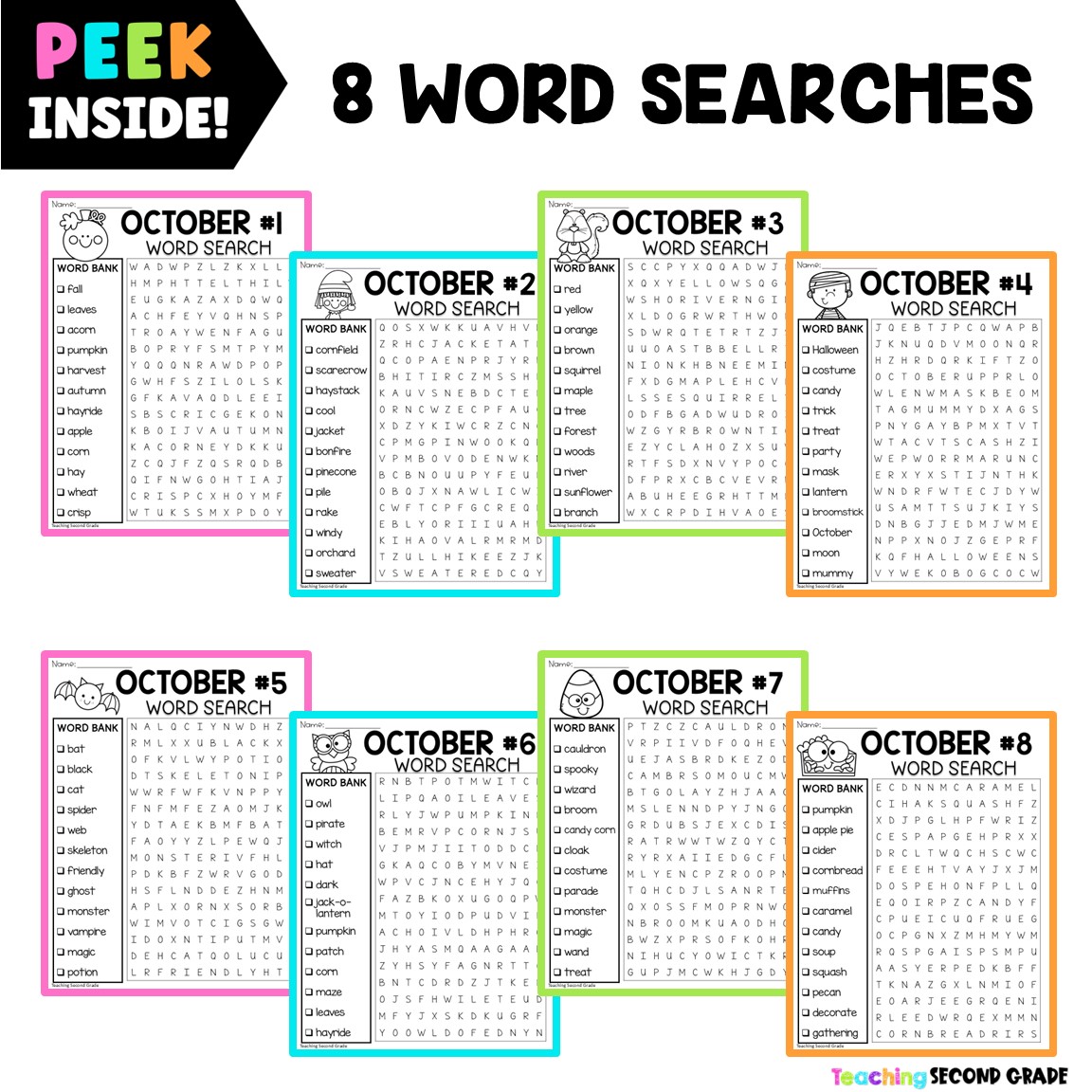 October Word Search Packet with Halloween and Fall Words - Teaching ...