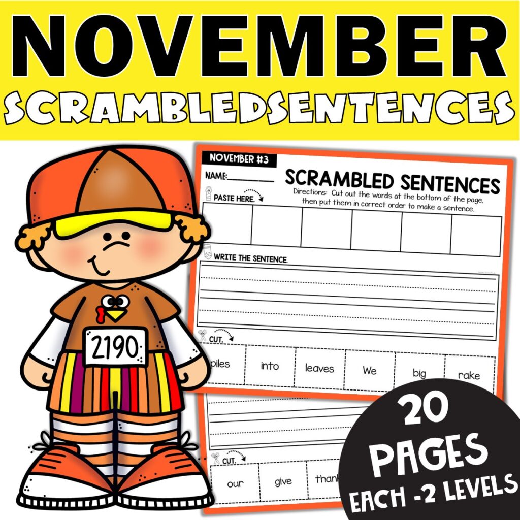 November Scrambled Sentences, Structure, Building, Writing, Cut Paste ...