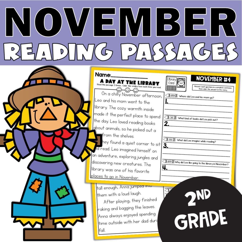 November Reading Passages for 2nd Grade - Teaching Ideas Made Easy