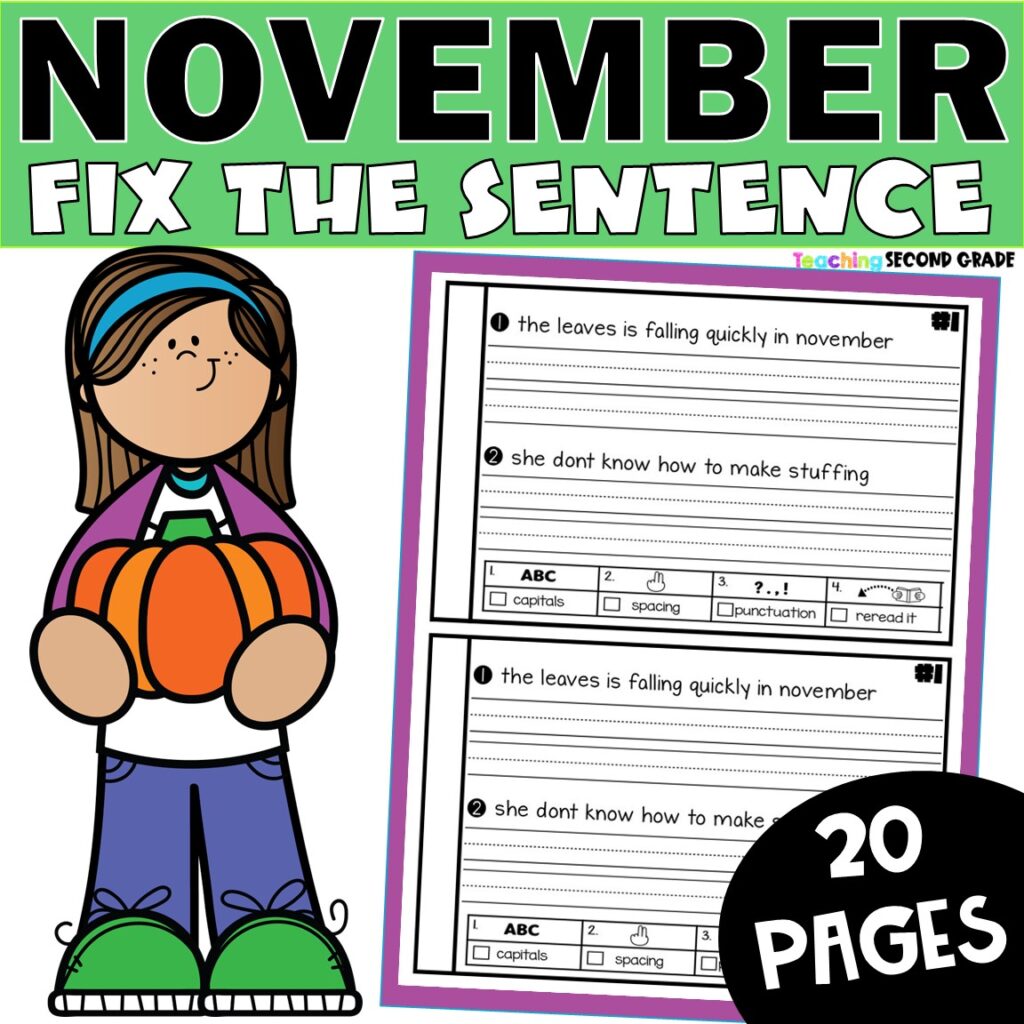 November Fix the Sentence Worksheets, Sentence Editing, Daily Oral ...