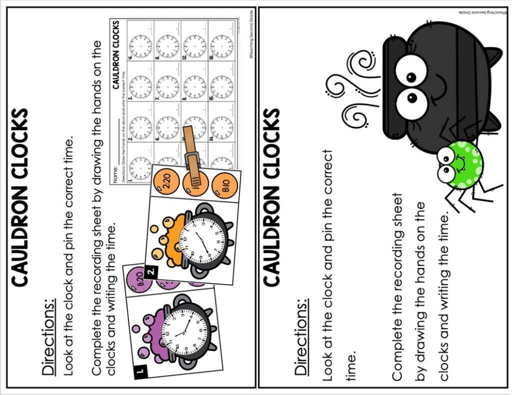 Halloween Telling Time to Nearest 5 Minutes Math Center 1st 2nd Grade ...