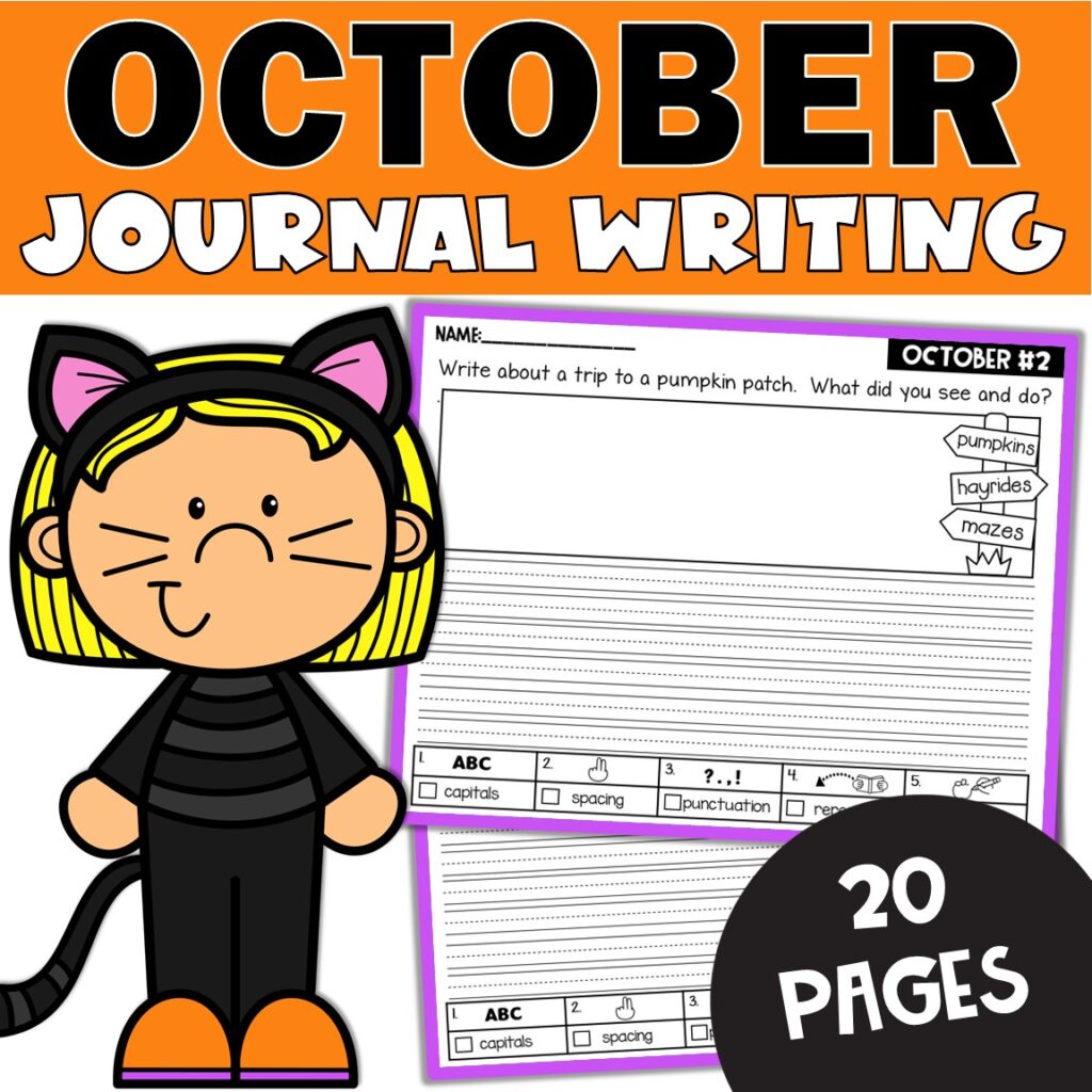 October Daily Journal Writing Prompts for 1st 2nd Grade - Teaching ...