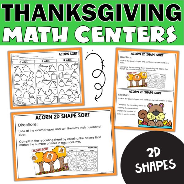 Thanksgiving 2D Shapes Sorting Math Center Recording Worksheet 1st 2nd ...