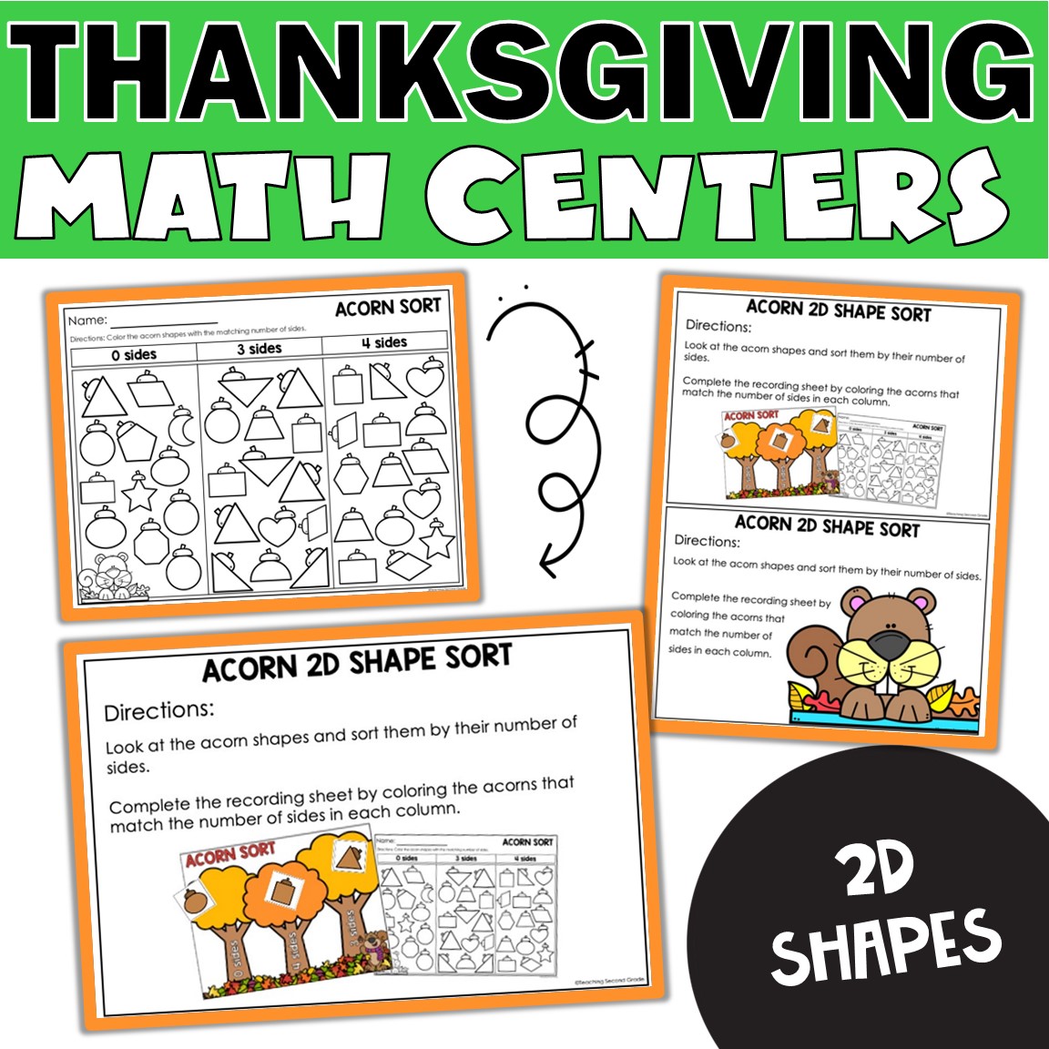 Thanksgiving 2D Shapes Sorting Math Center Recording Worksheet 1st 2nd ...