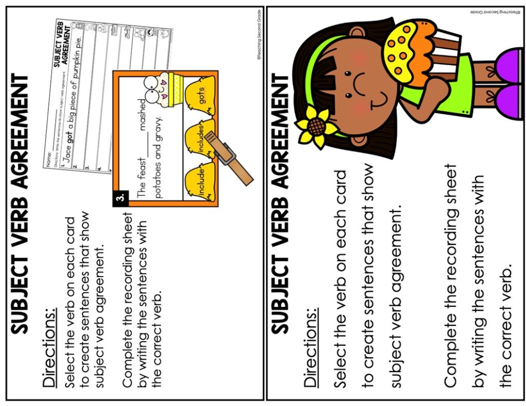 Thanksgiving Subject Verb Agreement Grammar Center for 1st 2nd Grade ...