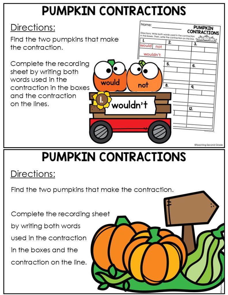 Thanksgiving Contractions Grammar Center for 1st & 2nd Grade Fall Game ...