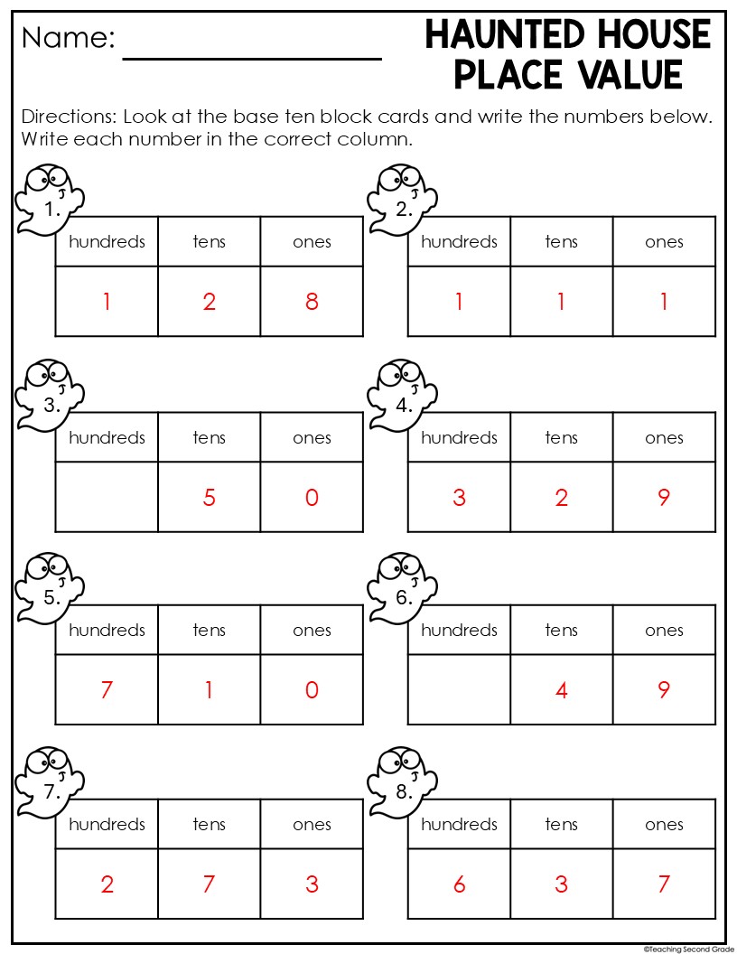 Halloween Place Value Math Center 1st 2nd Grade - 2 and 3 Digit Place ...