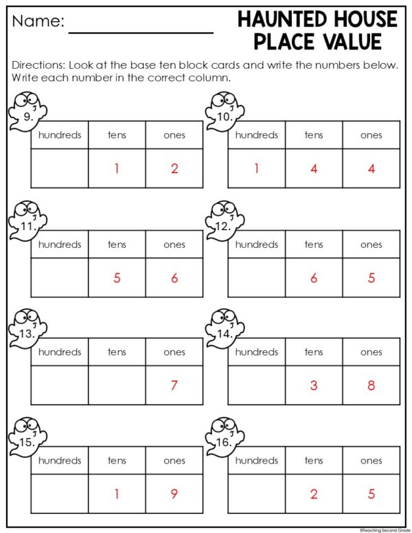 Halloween Place Value Math Center 1st 2nd Grade - 2 and 3 Digit Place ...