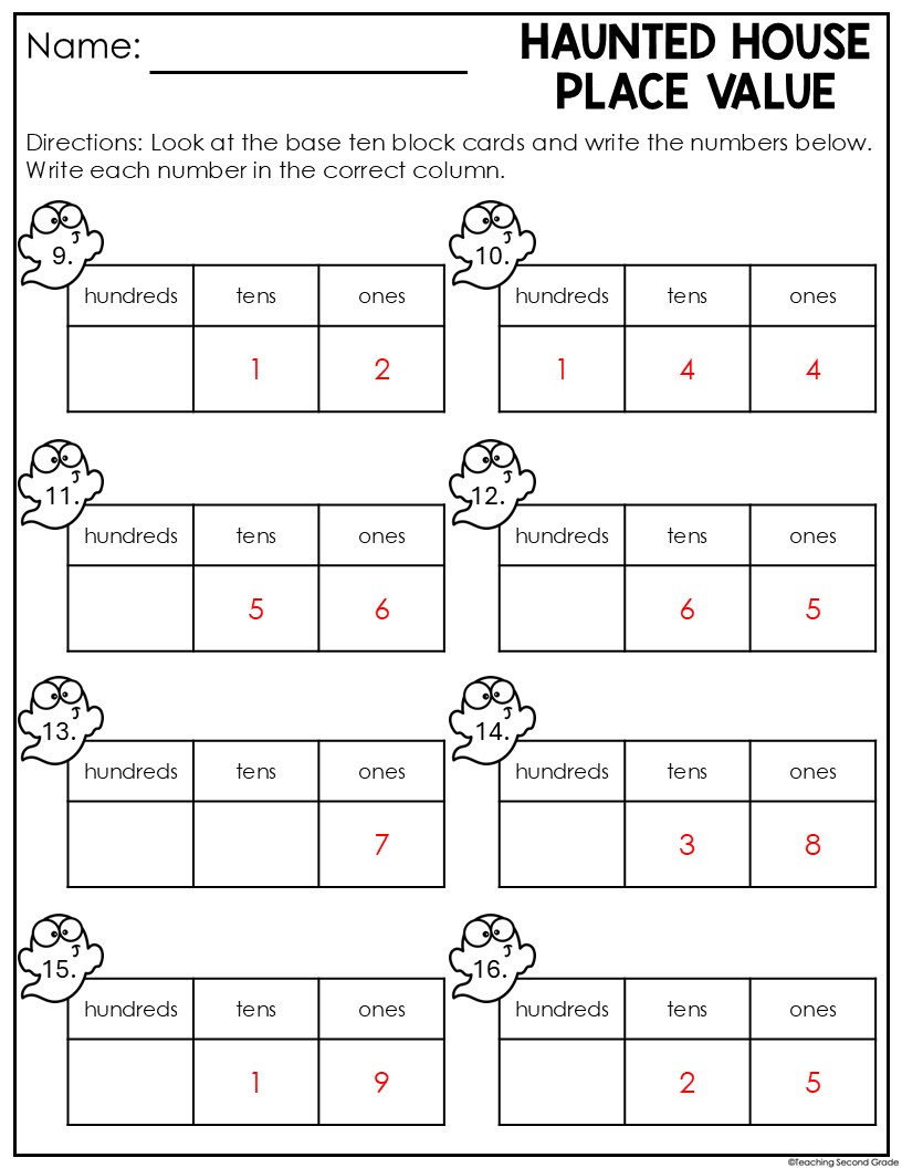 Halloween Place Value Math Center 1st 2nd Grade - 2 and 3 Digit Place ...