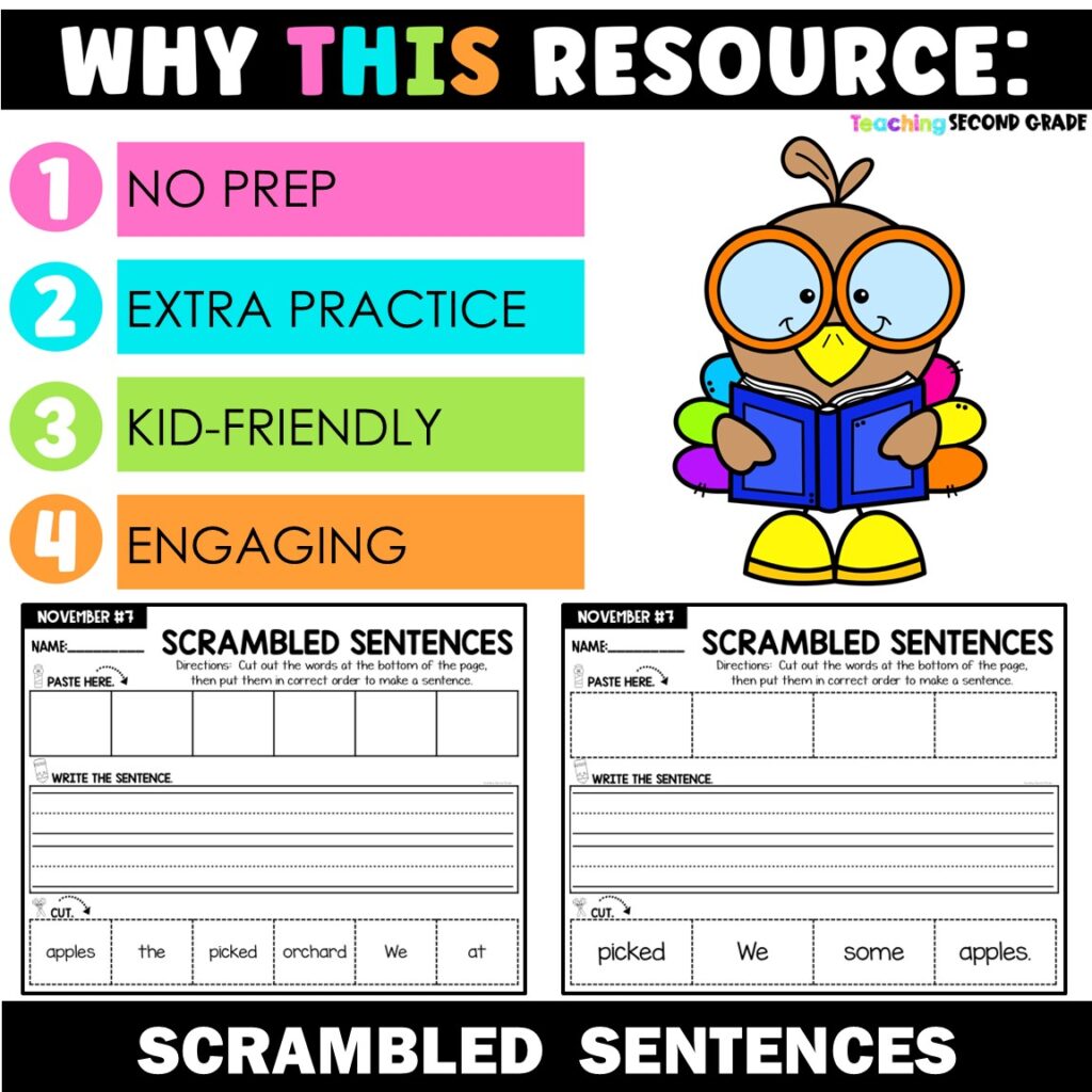 November Scrambled Sentences, Structure, Building, Writing, Cut Paste ...