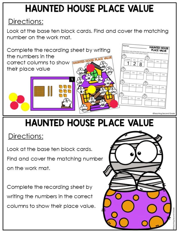 Halloween Place Value Math Center 1st 2nd Grade - 2 and 3 Digit Place ...