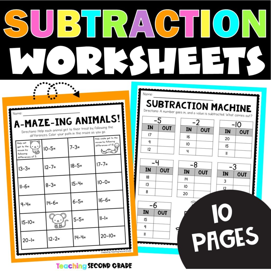 Subtraction Facts to 20 Worksheets - No Prep Math Worksheets for 1st ...