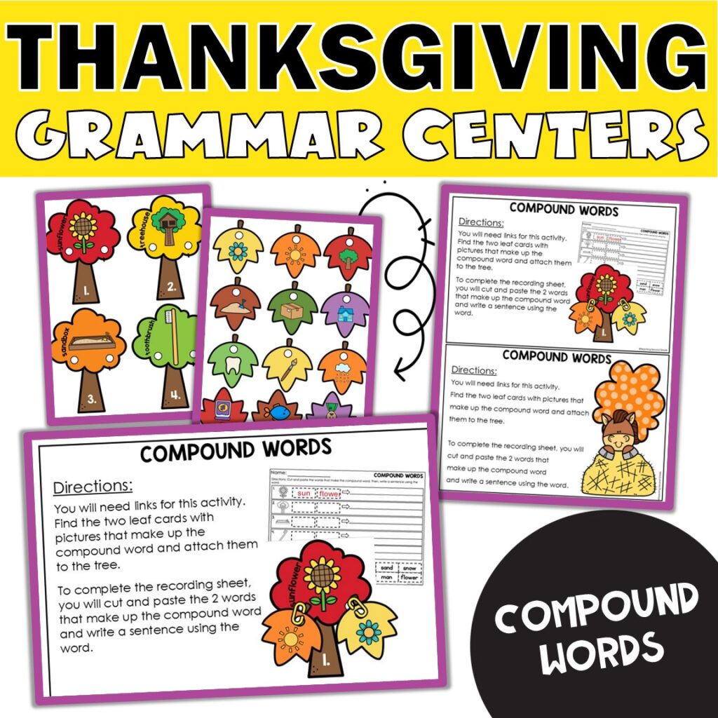 Thanksgiving or Fall Compound Words Grammar Center for 1st & 2nd Grade ...