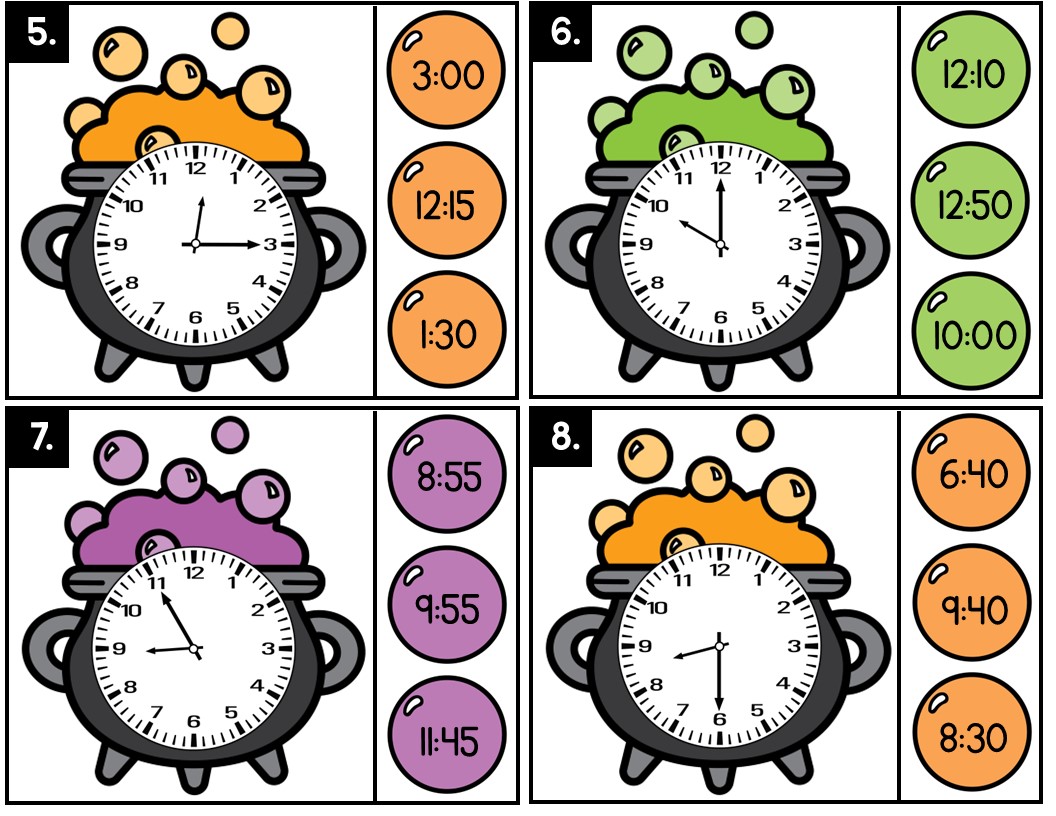 Halloween Telling Time to Nearest 5 Minutes Math Center 1st 2nd Grade ...