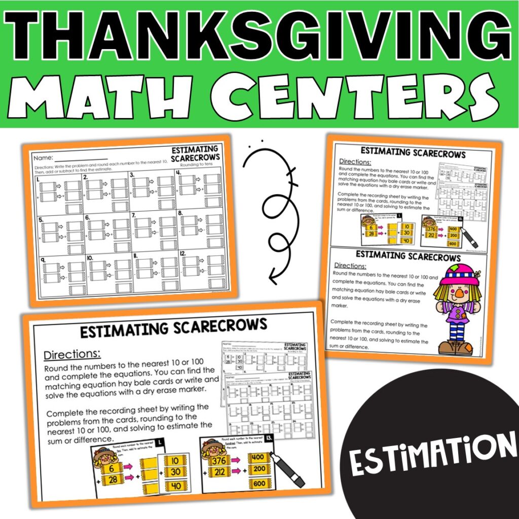Thanksgiving Estimation Math Center Recording Worksheet 2nd Game Fall ...