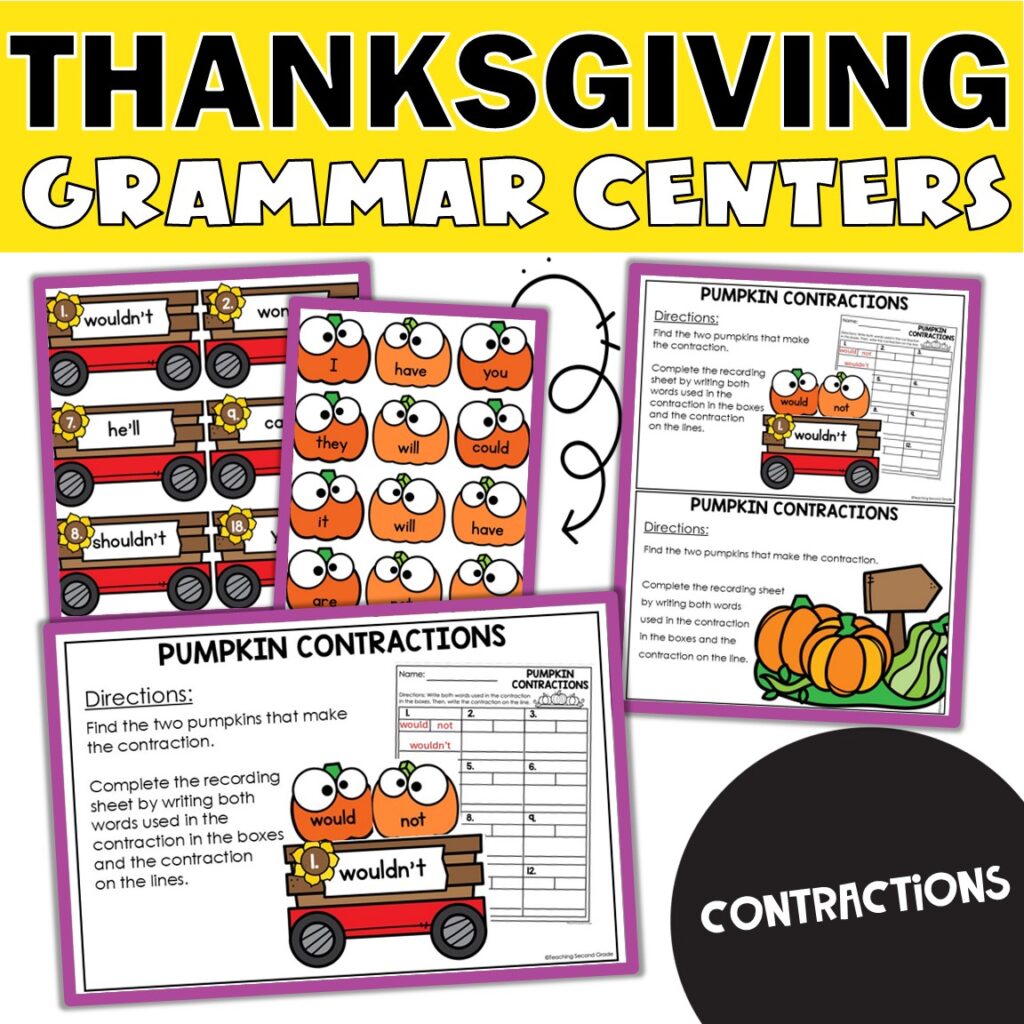 Thanksgiving Contractions Grammar Center for 1st & 2nd Grade Fall Game ...