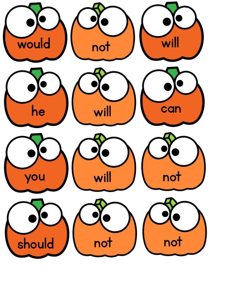 Thanksgiving Contractions Grammar Center for 1st & 2nd Grade Fall Game ...