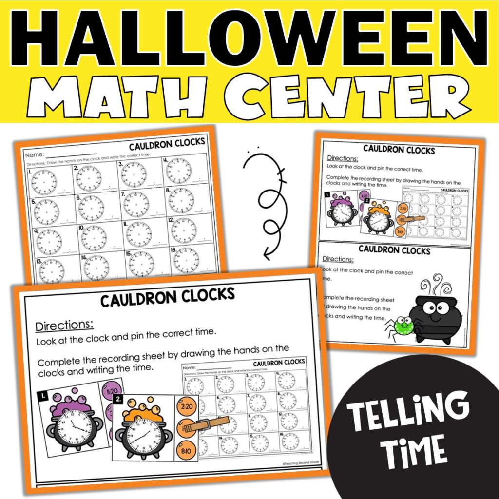 Halloween Telling Time to Nearest 5 Minutes Math Center 1st 2nd Grade ...