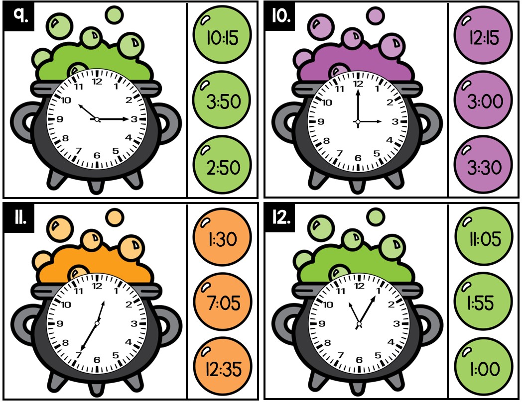 Halloween Telling Time to Nearest 5 Minutes Math Center 1st 2nd Grade ...