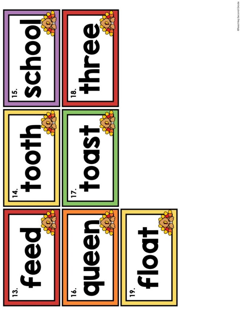 Thanksgiving Vowel Team Phonics Center #2 Recording Worksheet 1st 2nd ...