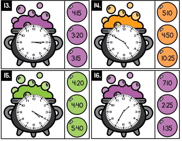 Halloween Telling Time to Nearest 5 Minutes Math Center 1st 2nd Grade ...