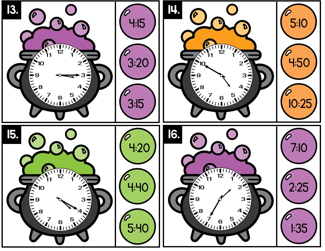 Halloween Telling Time to Nearest 5 Minutes Math Center 1st 2nd Grade ...