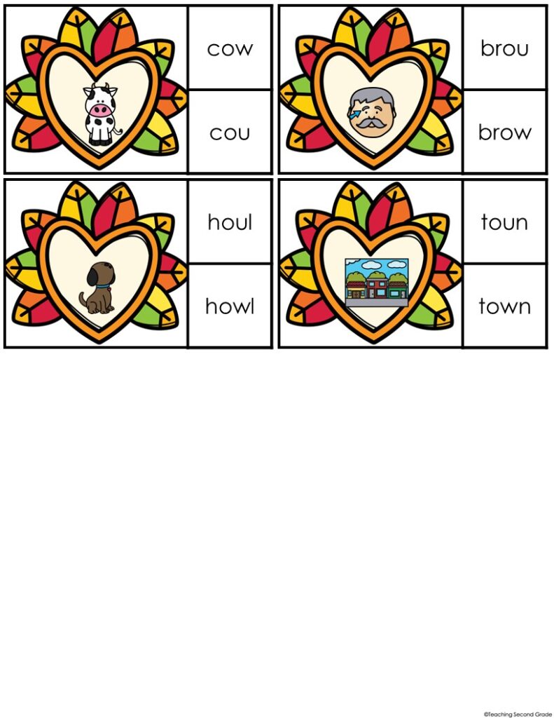 Thanksgiving Vowel Diphthongs Phonics Center Recording Worksheet 1st ...