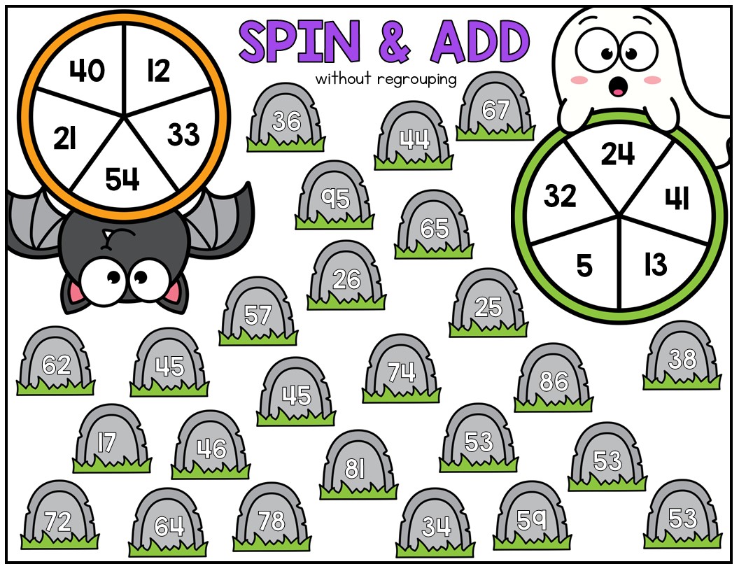 Halloween 2 Digit Addition and Subtraction Math Center 1st and 2nd ...