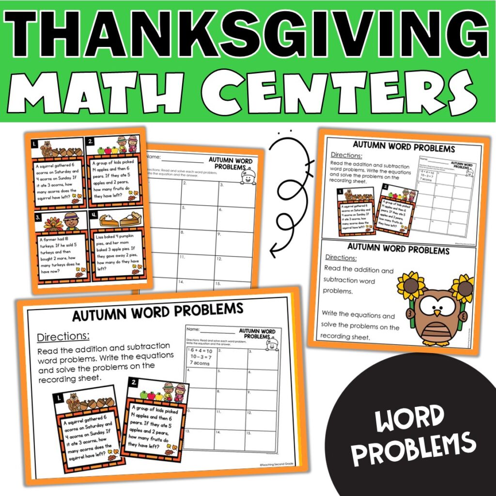 Thanksgiving Word Problems Fluency Center Worksheet 2nd Game Fall Add ...
