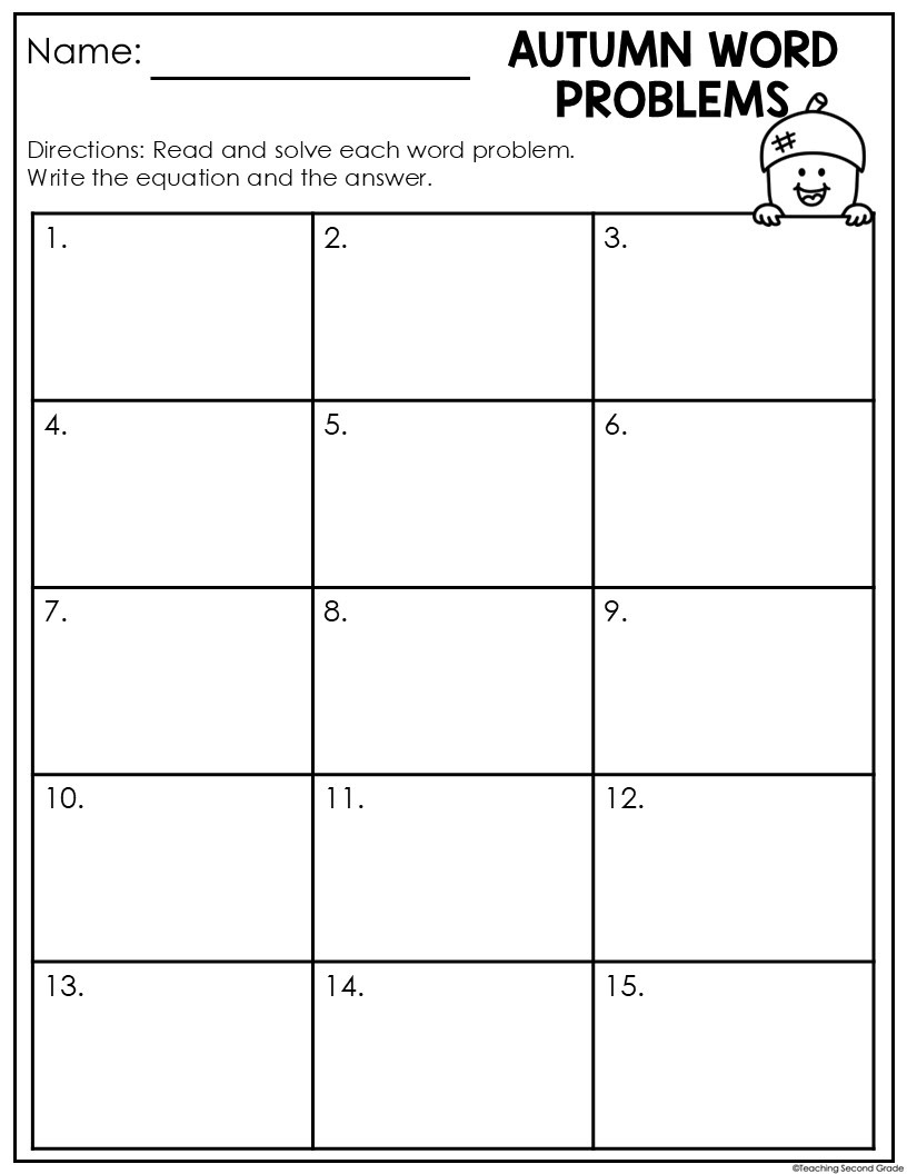 Thanksgiving Word Problems Fluency Center Worksheet 2nd Game Fall Add ...